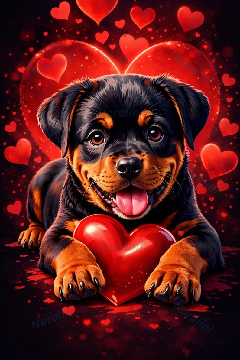 Rottweiler Valentine Art Print | Puppy Love, Dog Lover Gift (digital ...