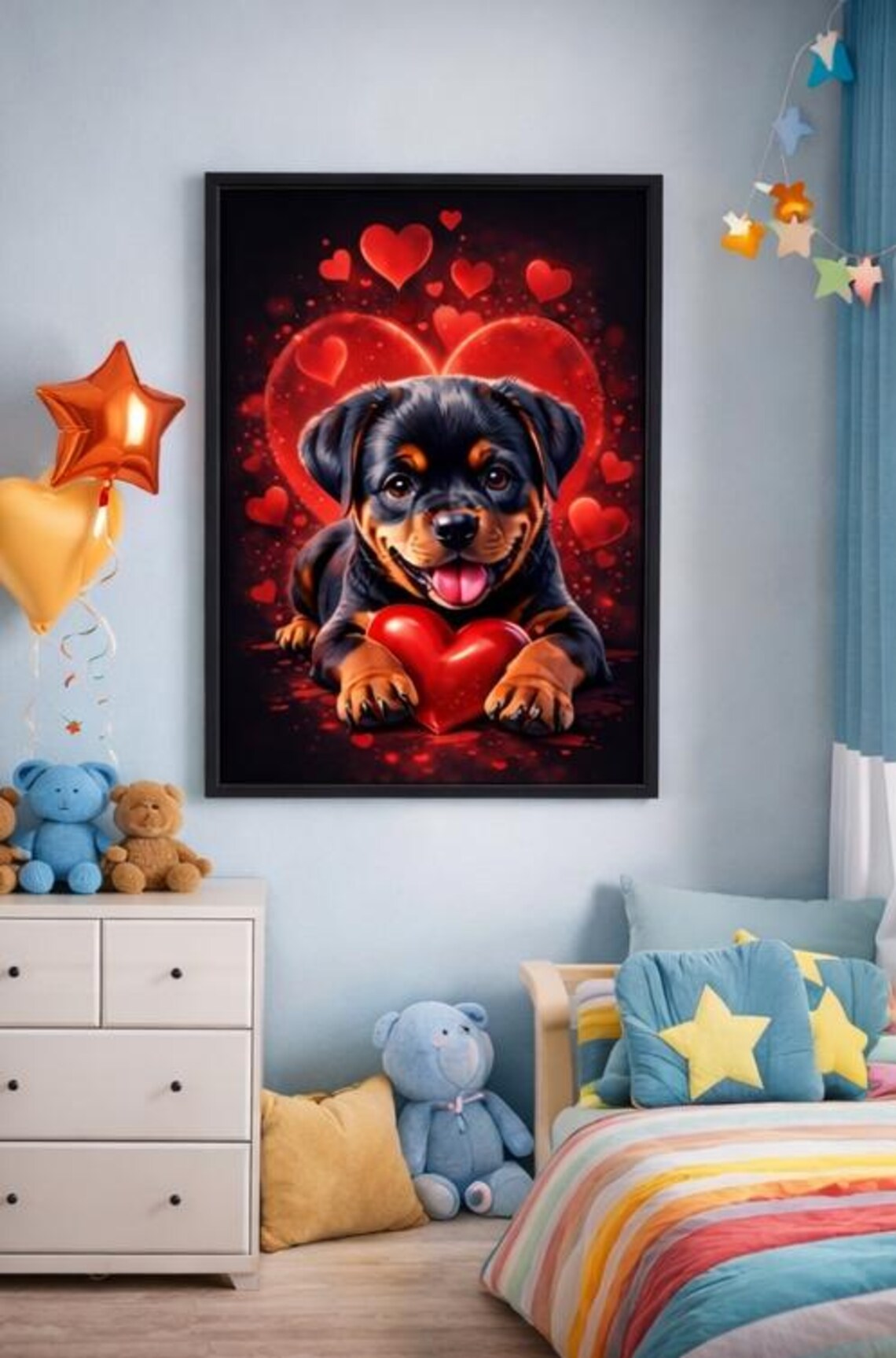 Rottweiler Valentine Art Print | Puppy Love, Dog Lover Gift (digital ...