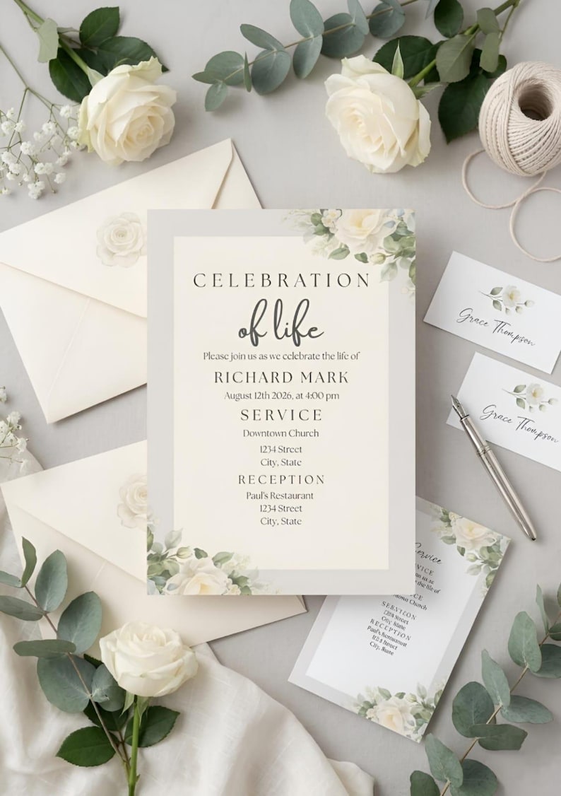 Floral Celebration of Life Invitation Template, Memorial Service Invite ...