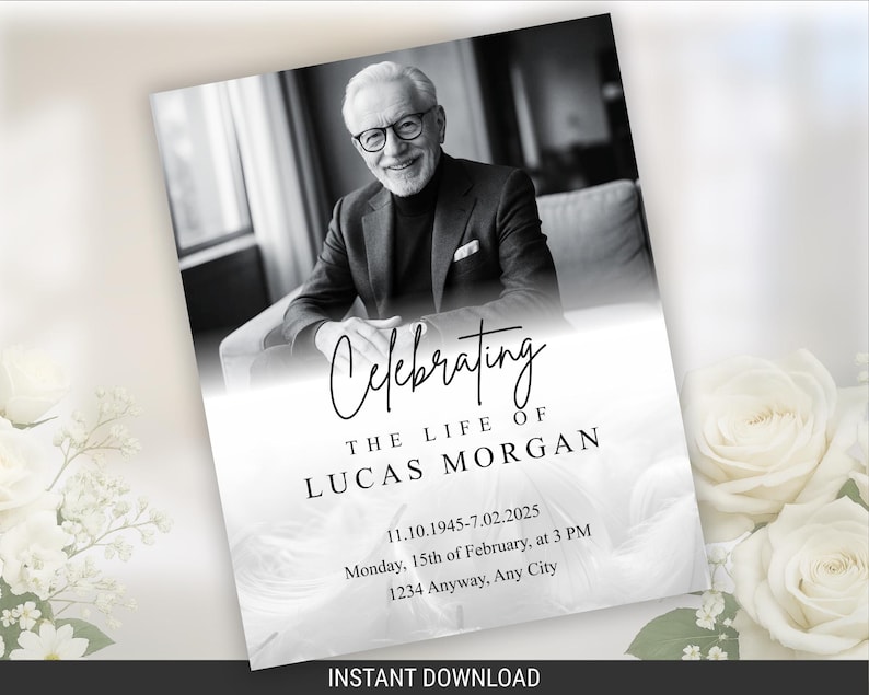 Editable Memorial Service Invitation Template, Celebration of Life ...