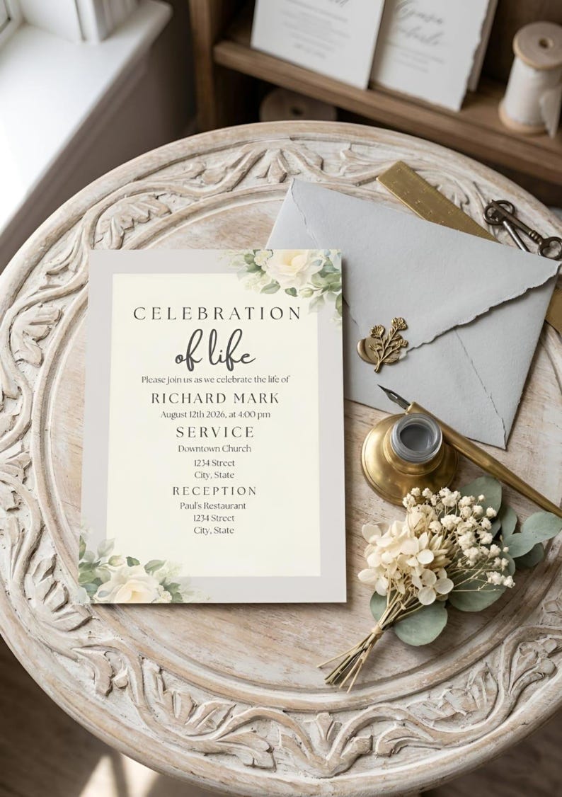 Floral Celebration of Life Invitation Template, Memorial Service Invite ...