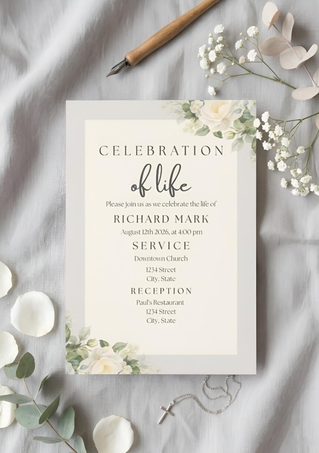 Floral Celebration of Life Invitation Template, Memorial Service Invite ...