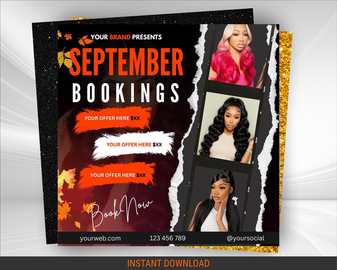 September Booking Flyer: Editable Salon & Beauty Template (digital ...