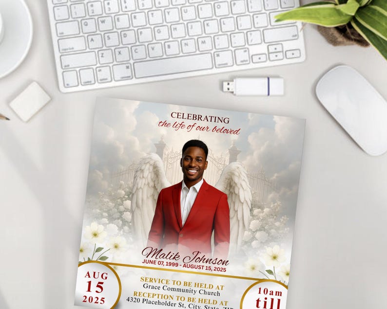 Angel Wings Funeral Program Template – Editable Memorial Card (digital ...