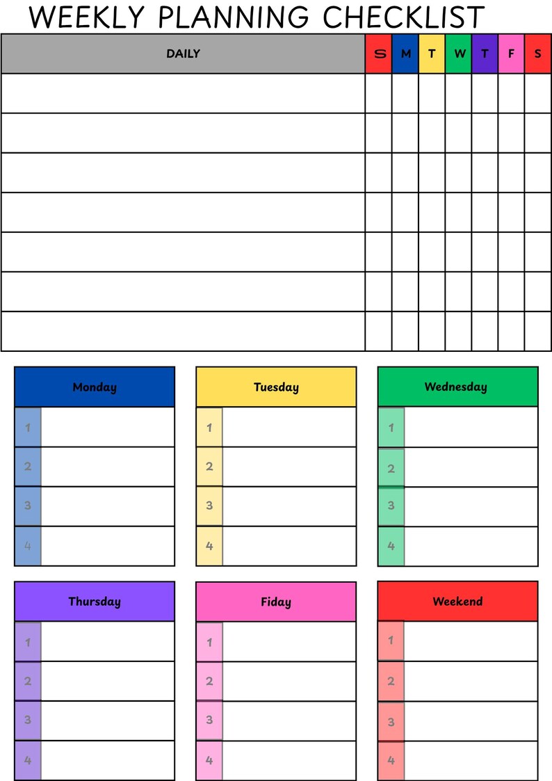 Printable Weekly Planning Checklist - Etsy