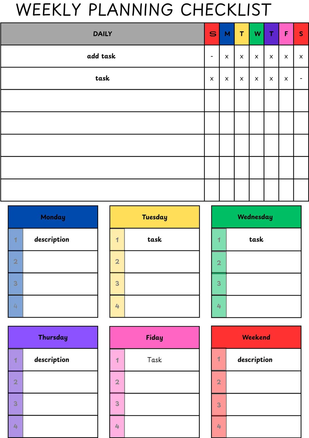 Printable Weekly Planning Checklist - Etsy
