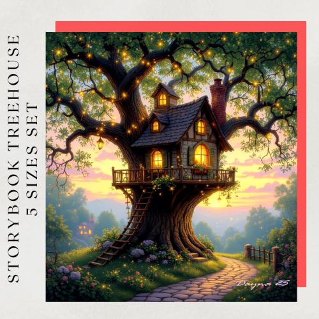 Tree House Print | Storybook Cottagecore Kids Wall Art - Etsy
