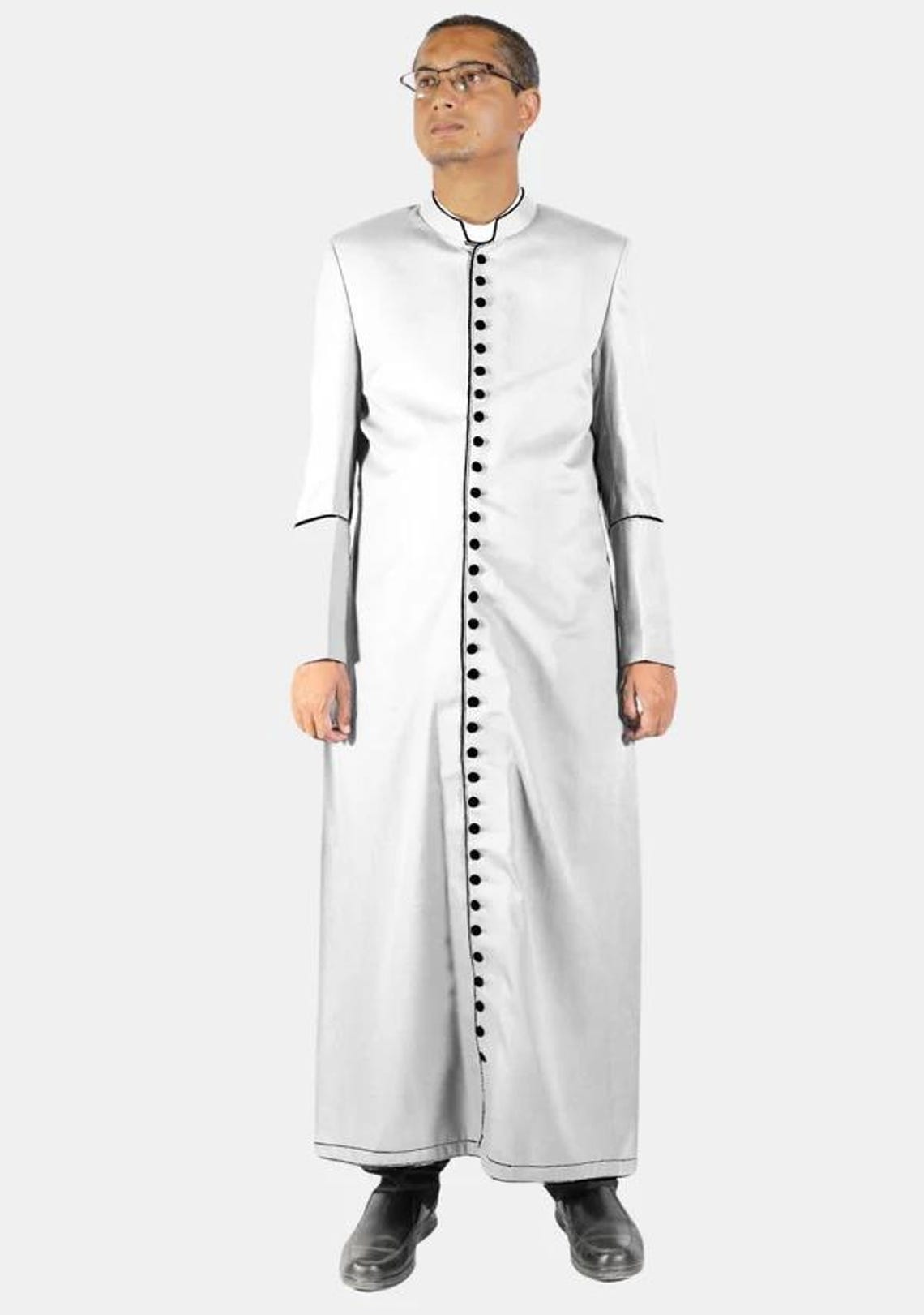 White Clergy Cassock With Black Piping: Tropical Suiting Fabric - Etsy