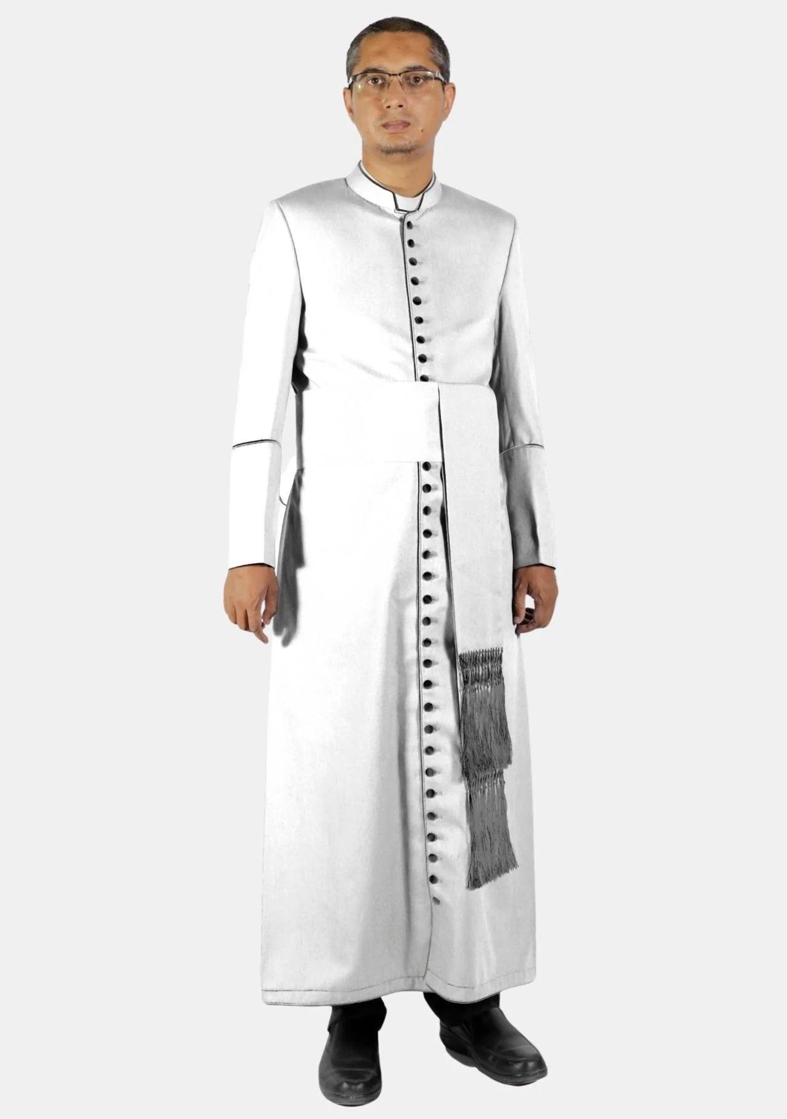 White Clergy Cassock With Black Piping: Tropical Suiting Fabric - Etsy
