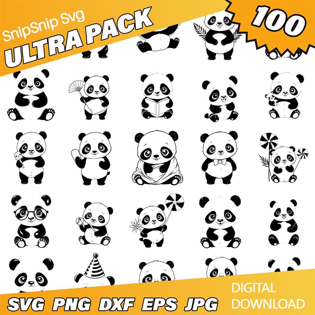 Kawaii Panda Clipart Bundle | 100 Designs, T-shirt & Mug Graphics ...