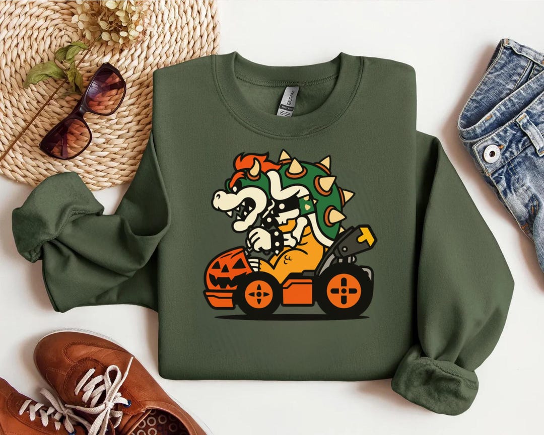 Halloween Mario Kart Bowser Sweatshirt, Spooky Gamer Witch Pullover ...