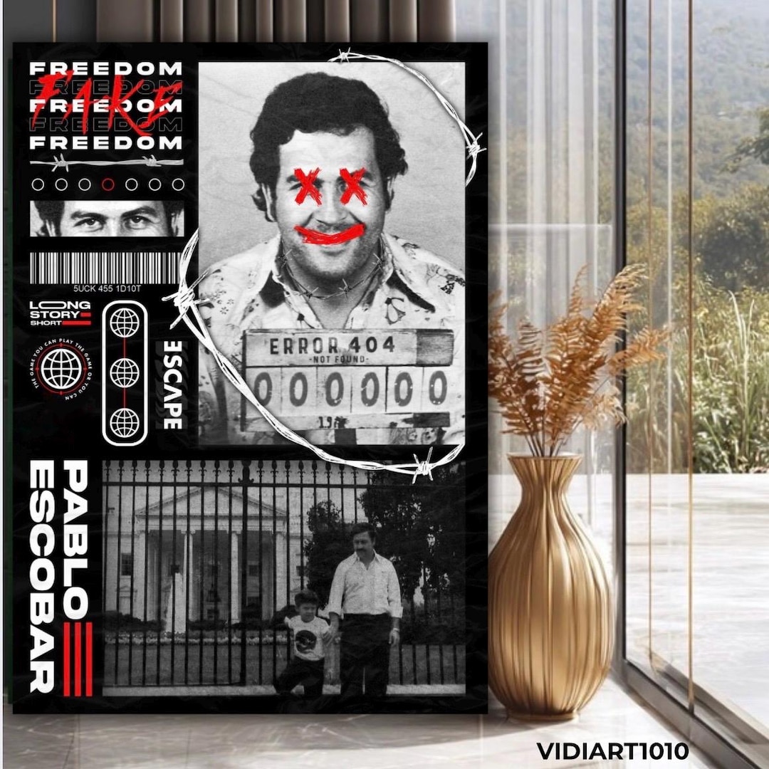 Pintura de Pablo Escobar: Escena épica cerca de la Casa Blanca, arte ...