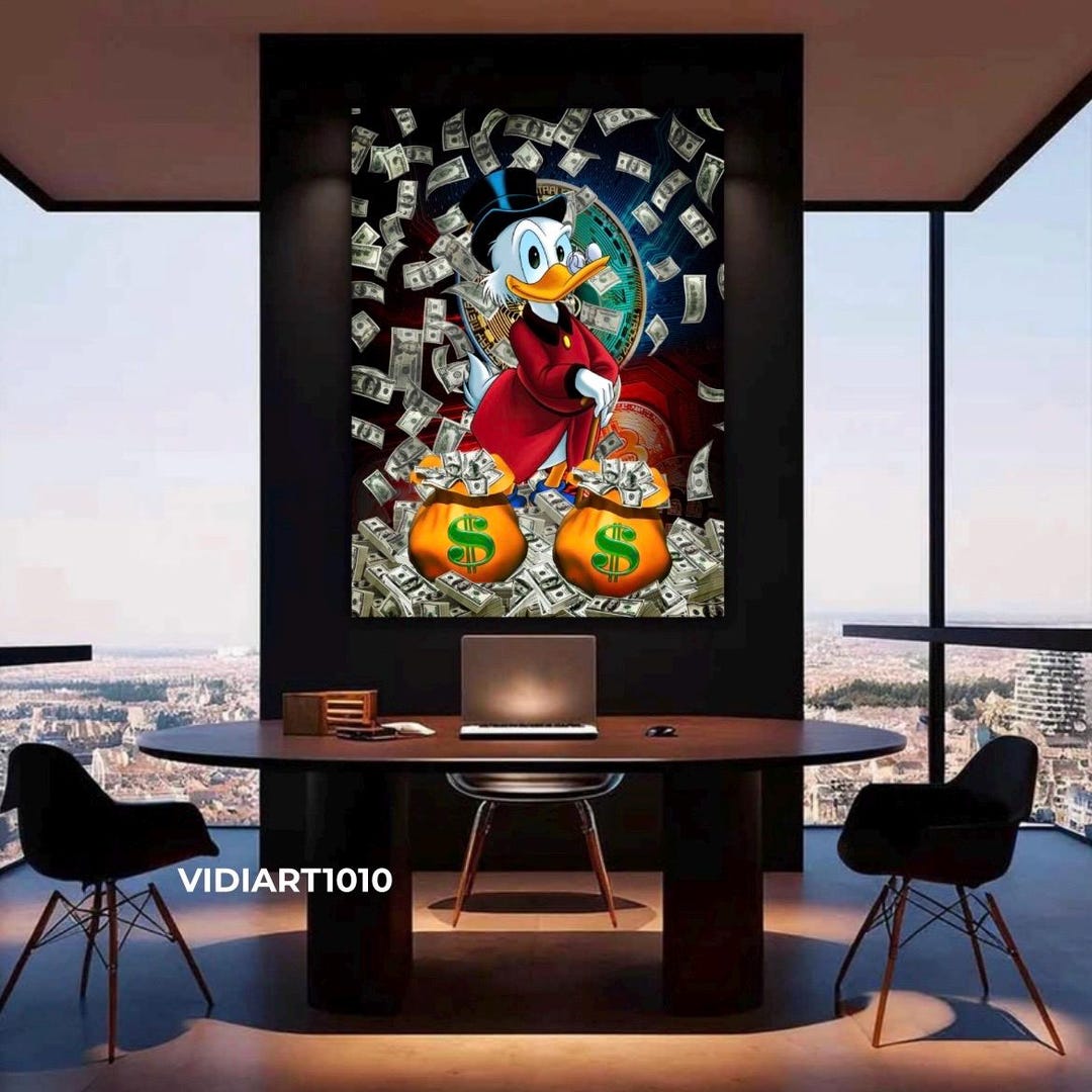Dagobert Duck met dollars canvas schilderij: popart graffiti ...