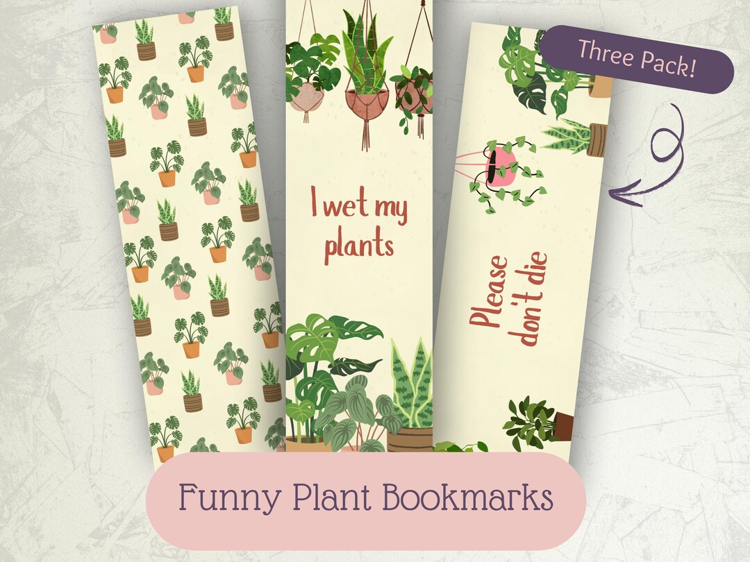Funny Plant Printable Bookmarks, Set of 3 Plus Double-sided Option ...