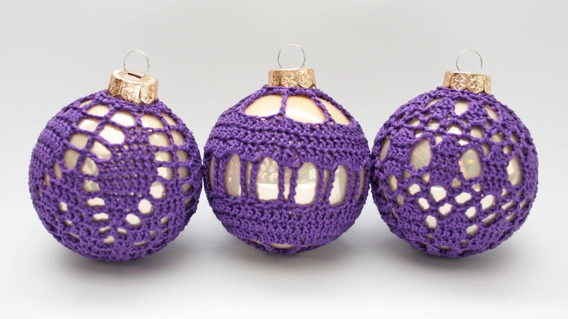 Christmas Ornament Covers #1-3, Crochet Pattern Holiday Decor Ornament ...