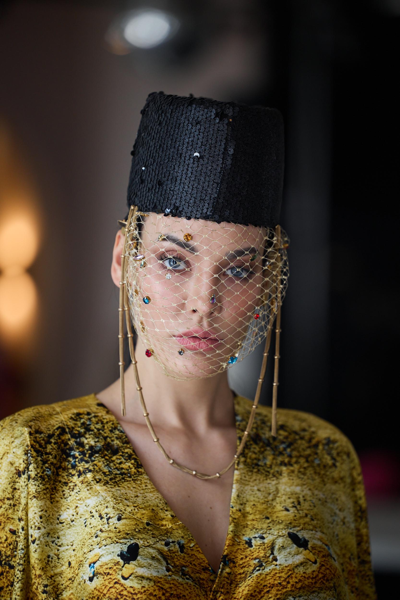 Black Sequin Fez Hat With Gold Bamboo Chain, Artistic and Elegant ...