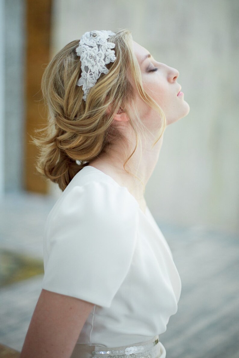 Hand Embroidered and Beaded Lace Head Band for a Bride - Etsy