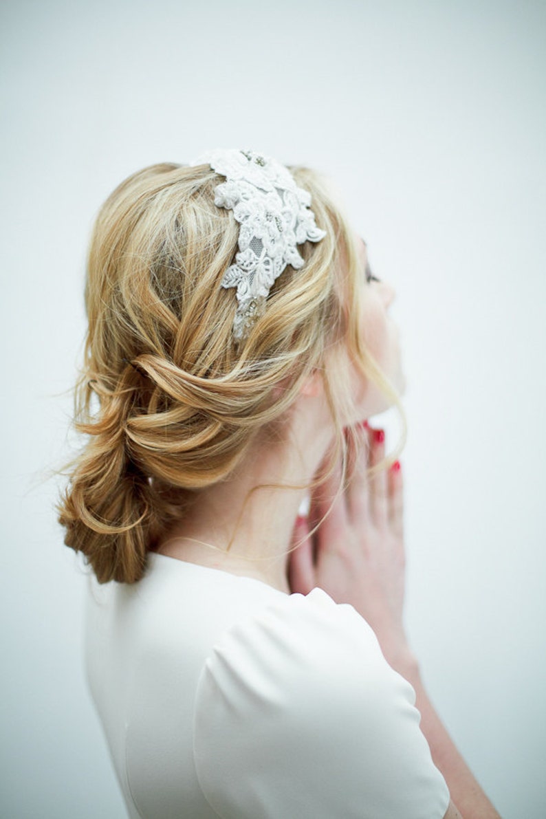 Hand Embroidered and Beaded Lace Head Band for a Bride - Etsy