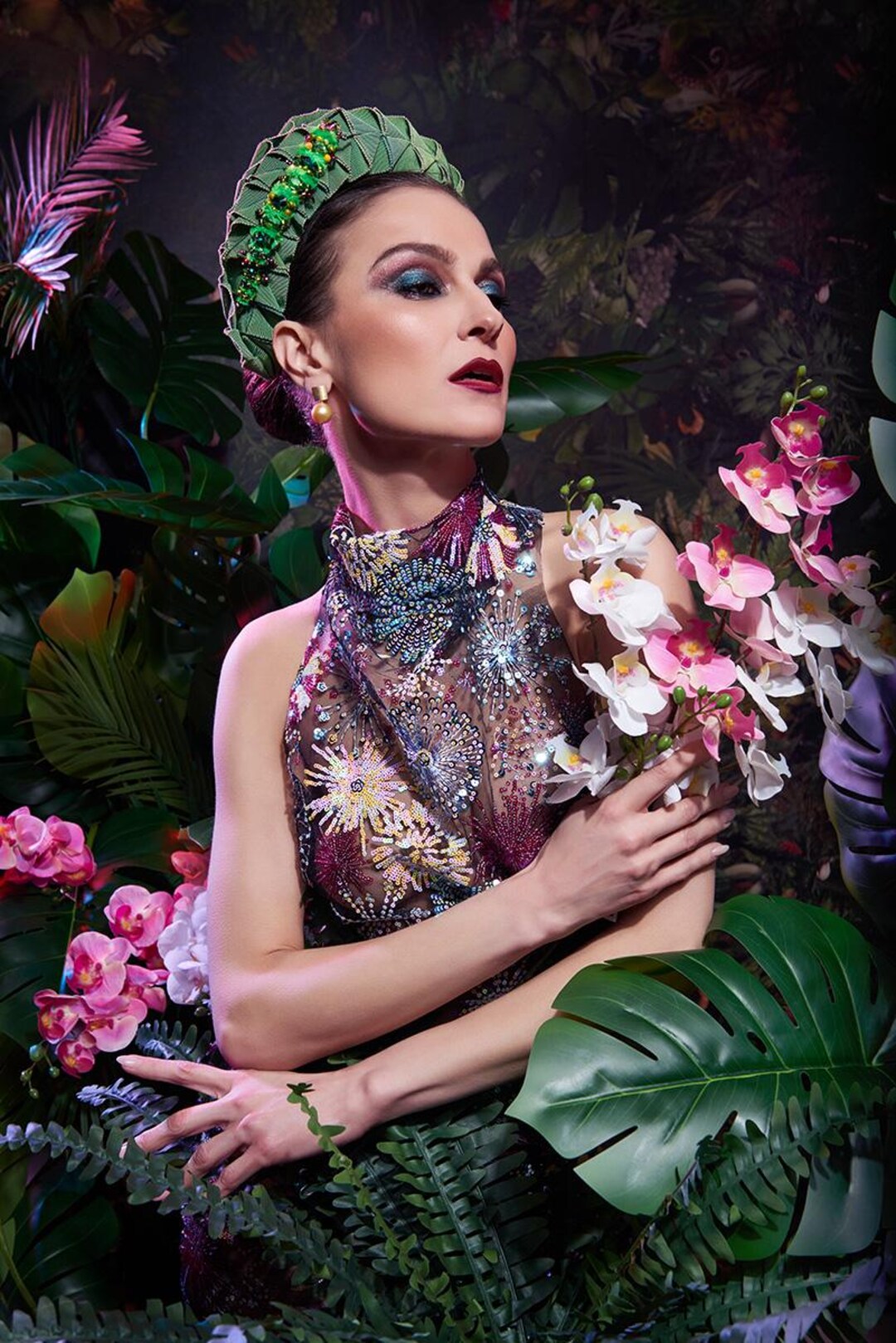 Unique Green Origami-inspired Headpiece With Beaded Caterpillar, Derby ...