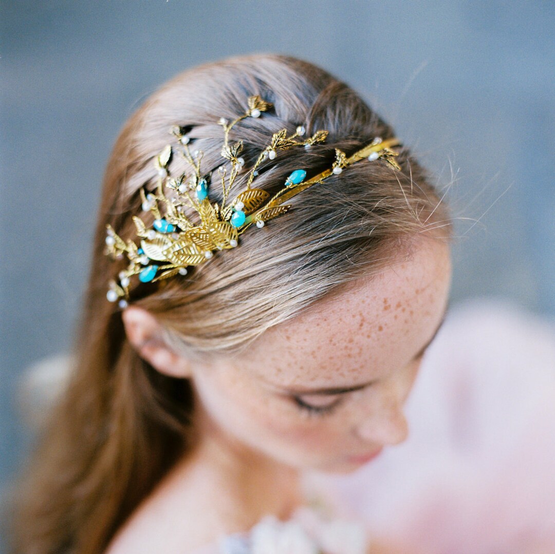 Golden Headpiece for a Rustic Bride, Headband in Gold With Turquise ...