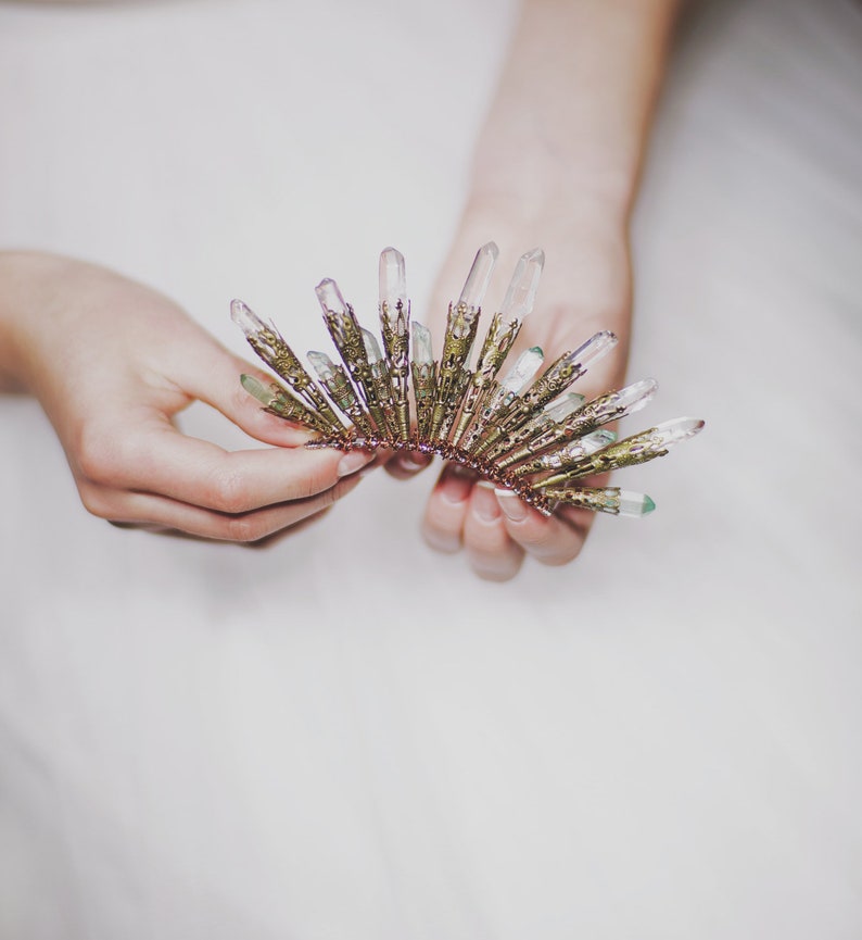 Emren-unusual Quartz Crystal Crown Bridal Tiara Statement - Etsy