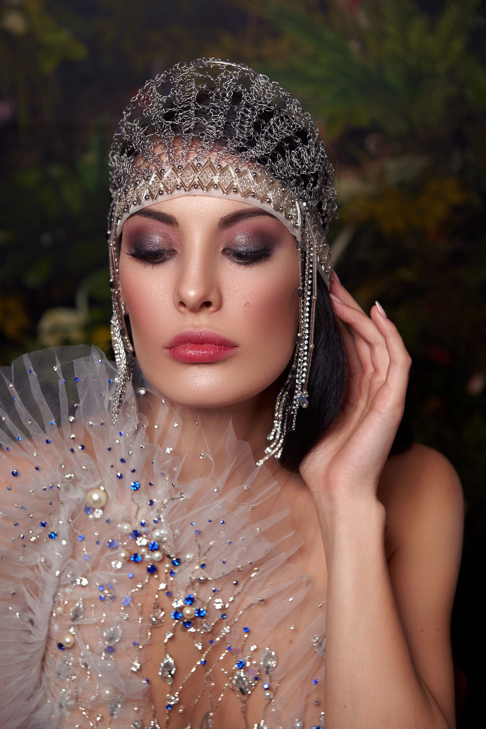 Gatsby Inspired Silver Grey Crown Headpiece With Dangles - Etsy