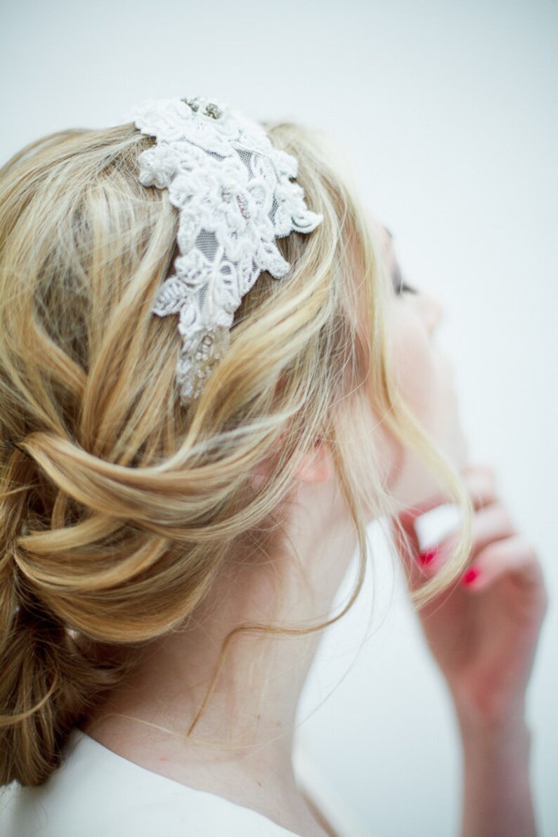 Hand Embroidered and Beaded Lace Head Band for a Bride - Etsy