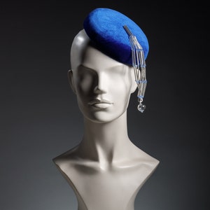 Sapphire Blue, Royal Blue Round Pillbox Hat With Silver Dangles,small ...
