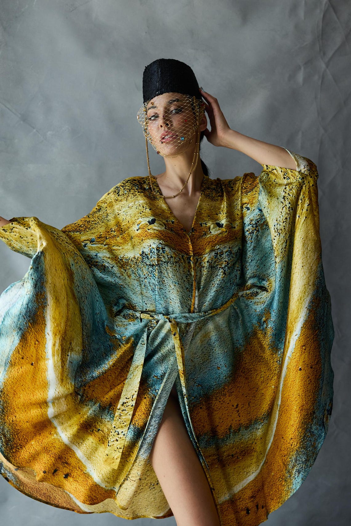 Black Sequin Fez Hat With Gold Bamboo Chain, Artistic and Elegant ...