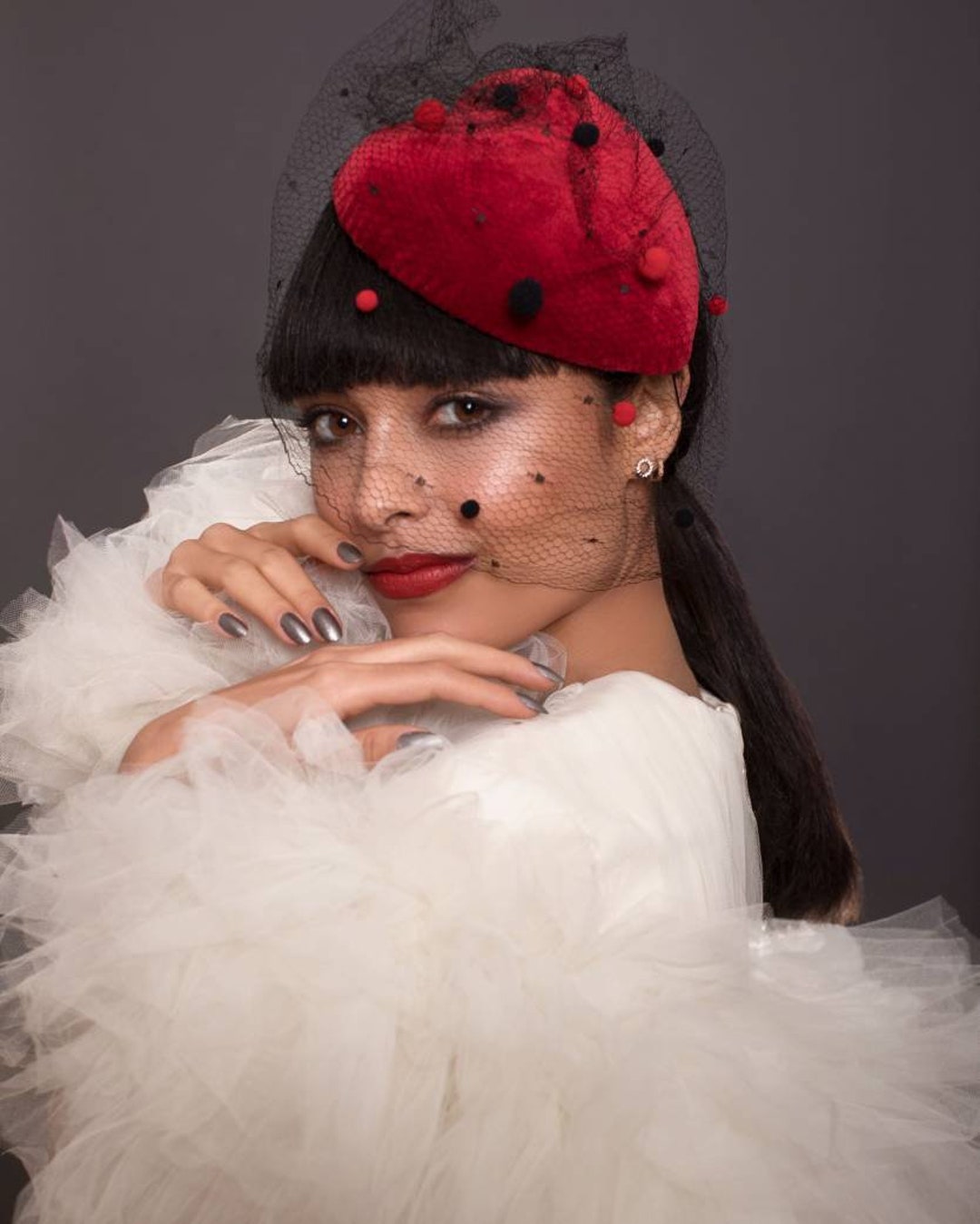 Red Velvet Heart Shape Hat, Royal Ascot Hat, Red Couture Fascinator ...