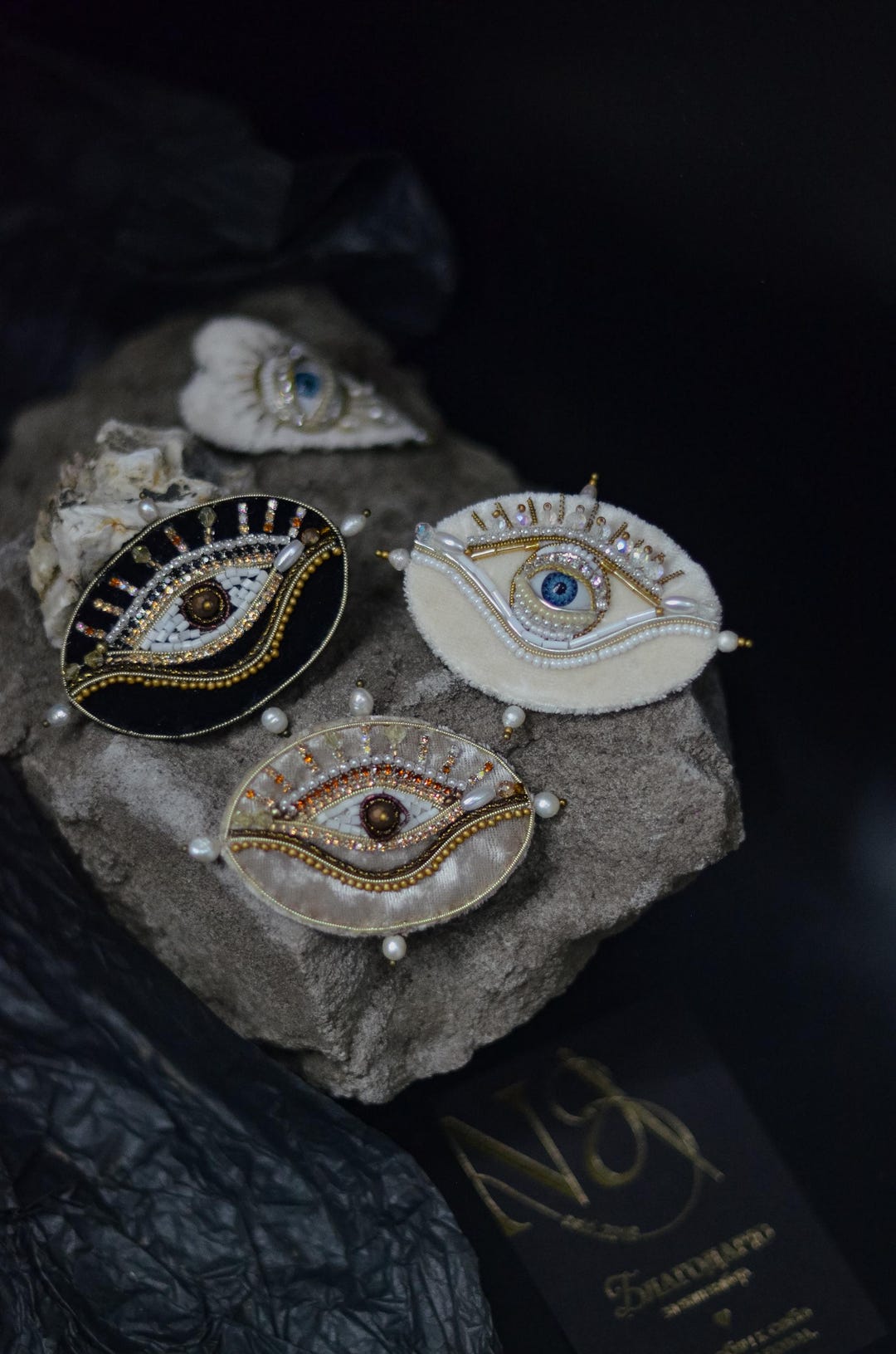 Velvet Eye Brooch – Hand-embroidered Eye Pin With Beads & Pearls ...