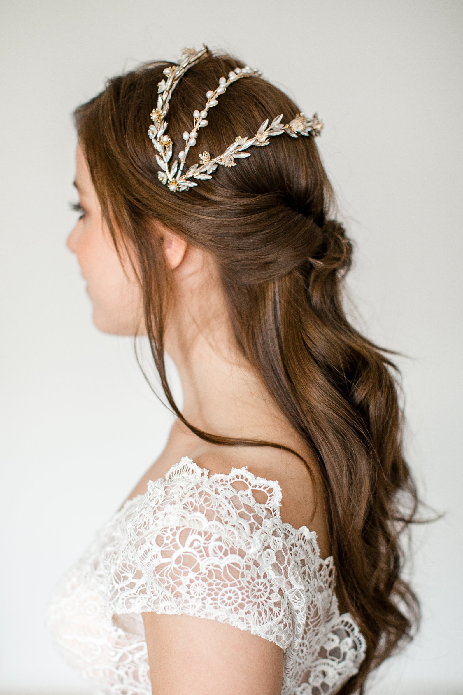 Gold Juliette Cap Hairaccessory, Vintage Accessory, Three Row Crown ...