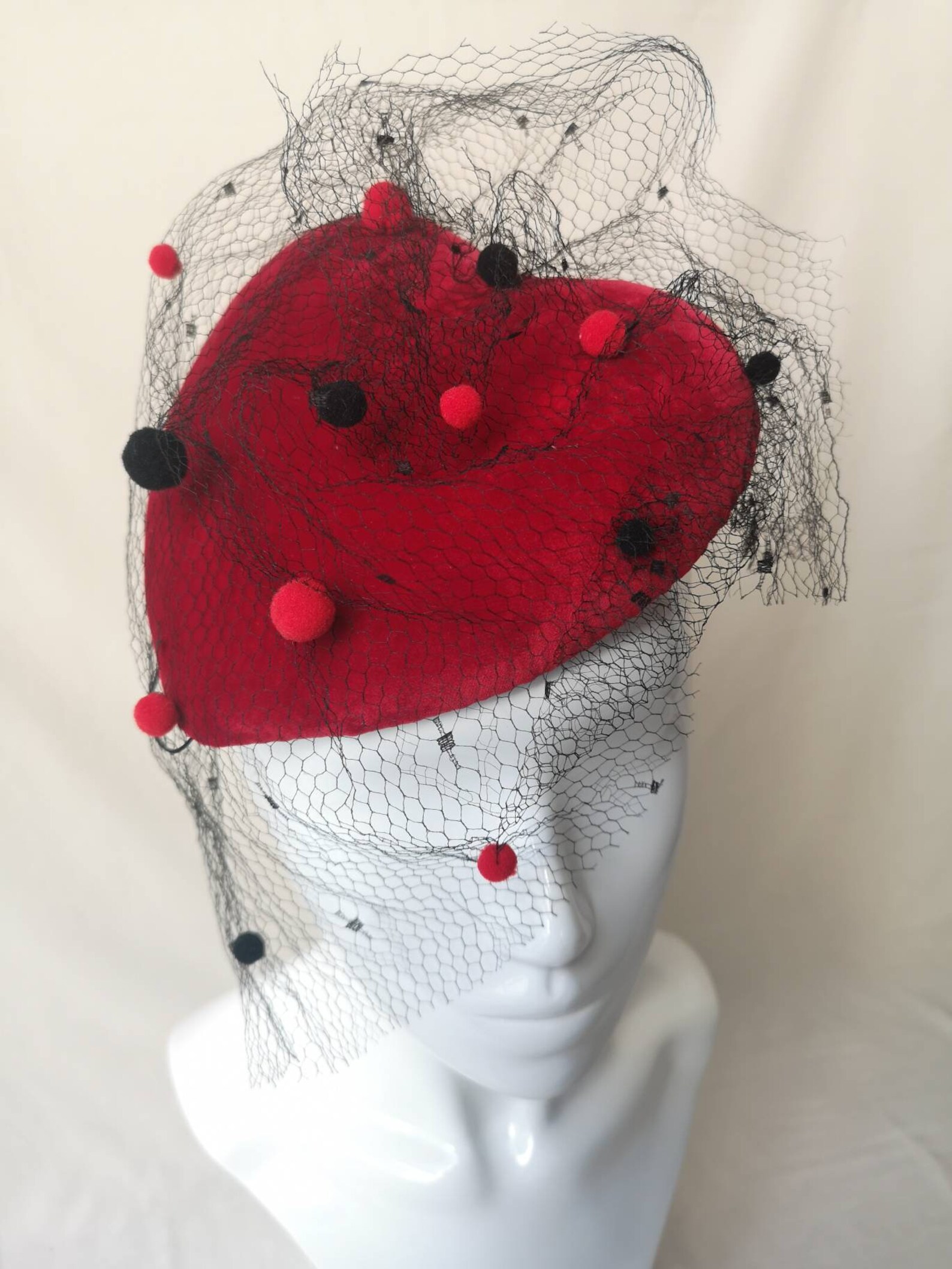 Red Velvet Heart Shape Hat, Royal Ascot Hat, Red Couture Fascinator ...