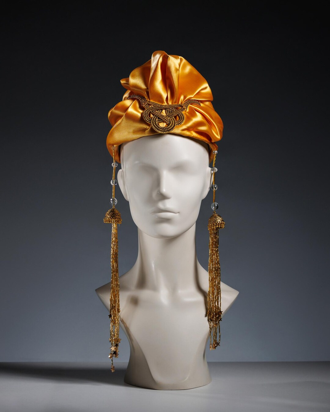 Golden Satin Turban With Ornate Brooch, Regal Headpiece, Luxury Formal ...
