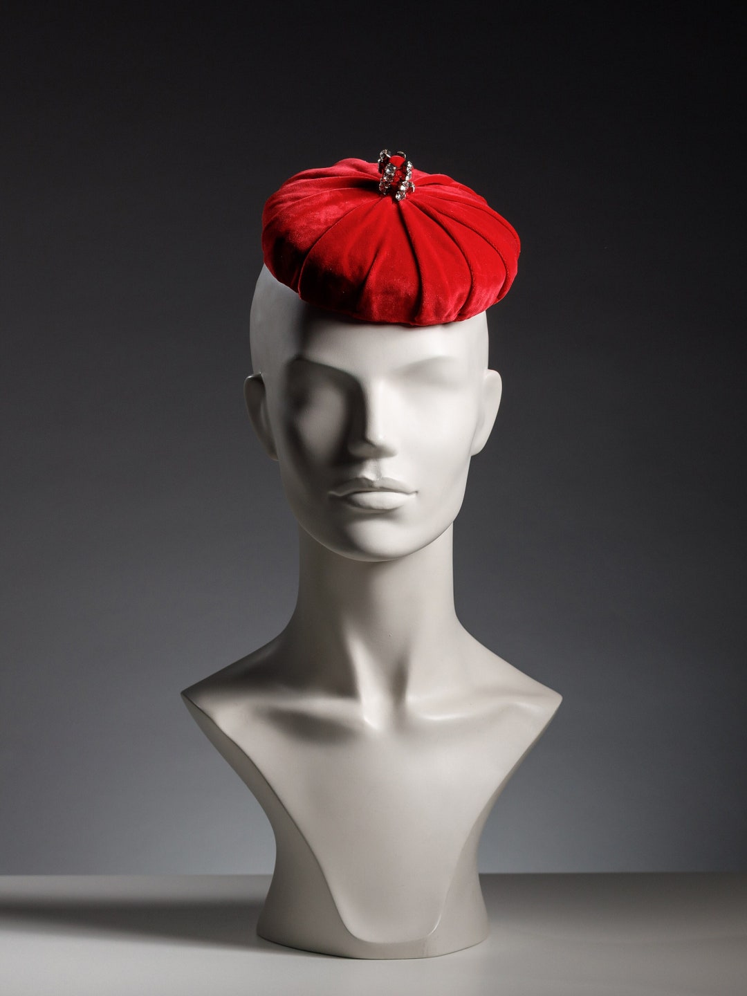 Classic Red Pillbox Hat, Retro Style Millinery, Red Velvet Vintage ...