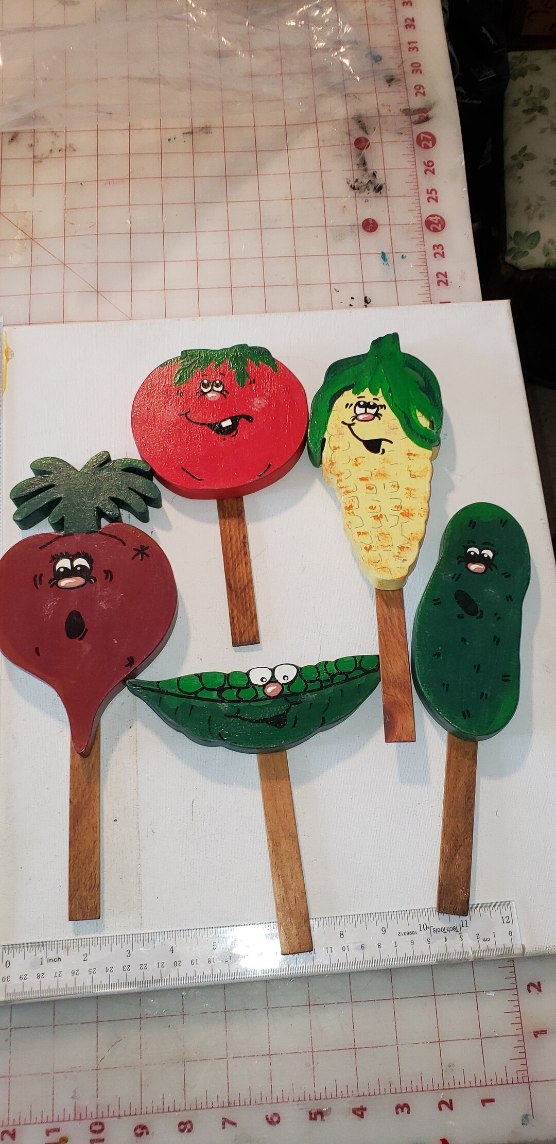 Hand Painted Wood Garden Veggie Stakes Excellent Condition - Etsy