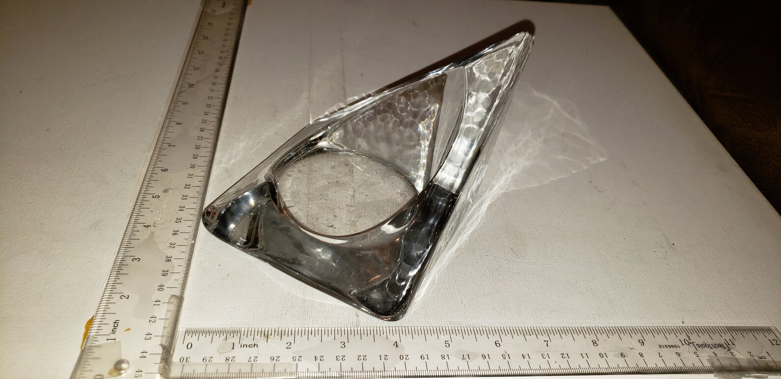 2 Heavy Glass Triangle Candle Holders Excellent Condition - Etsy