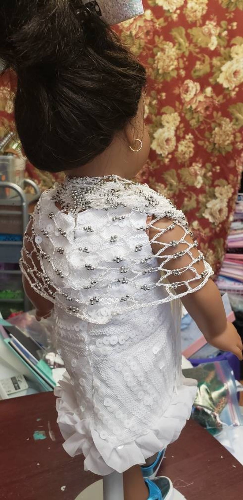 White Sequined Ruffles Blue Shiny Shoes Shawl Hair Bow | Etsy