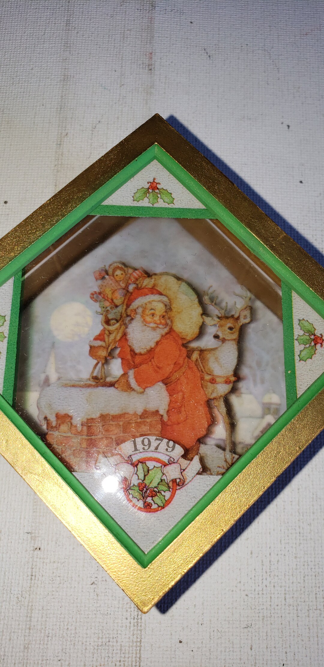 Square Hallmark Glass Picture Santa Ornament Excellent Condition - Etsy