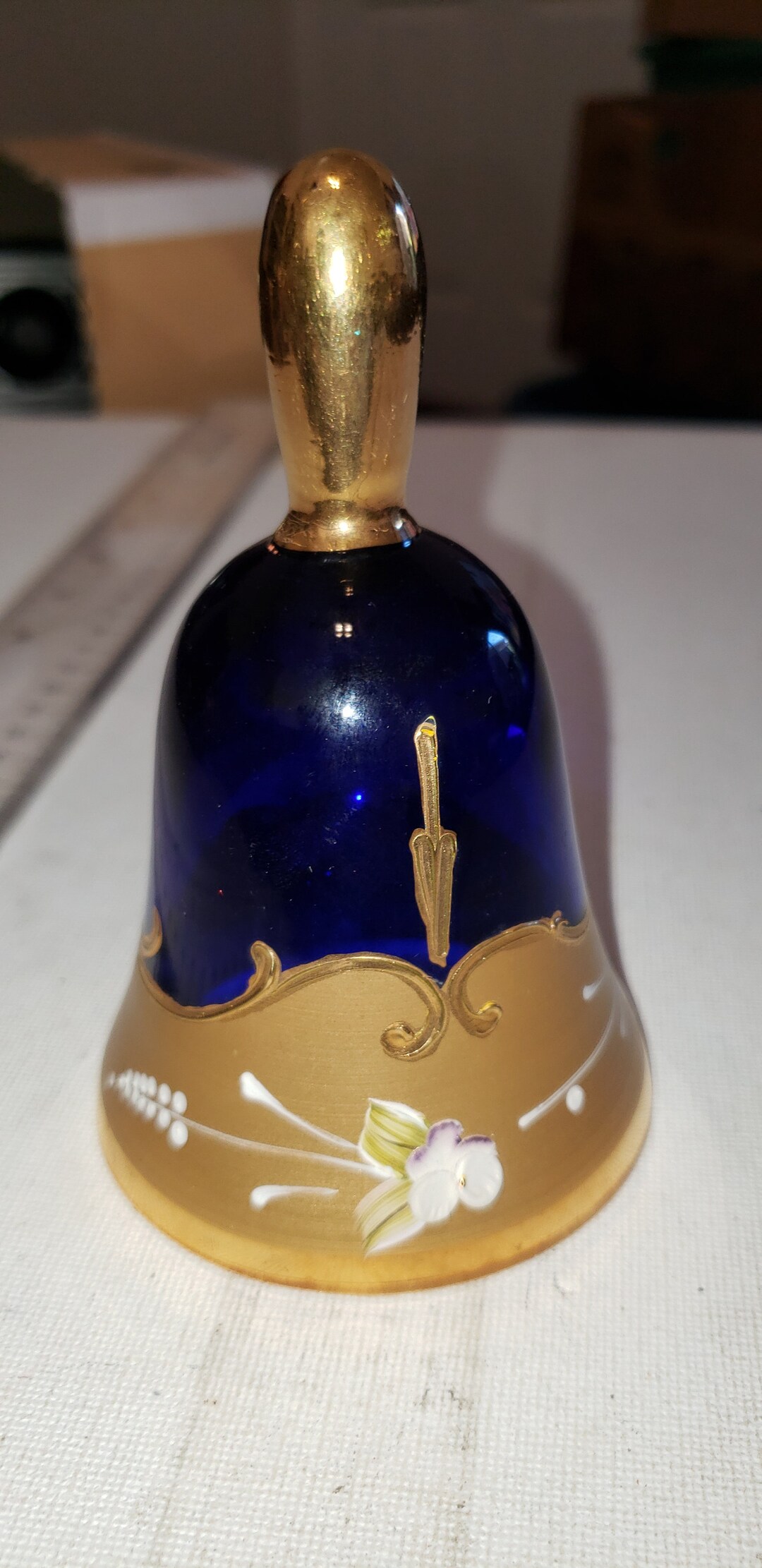 Vintage Murano Cobalt Blue Glass Bell Hand Painted Excellent Condition ...