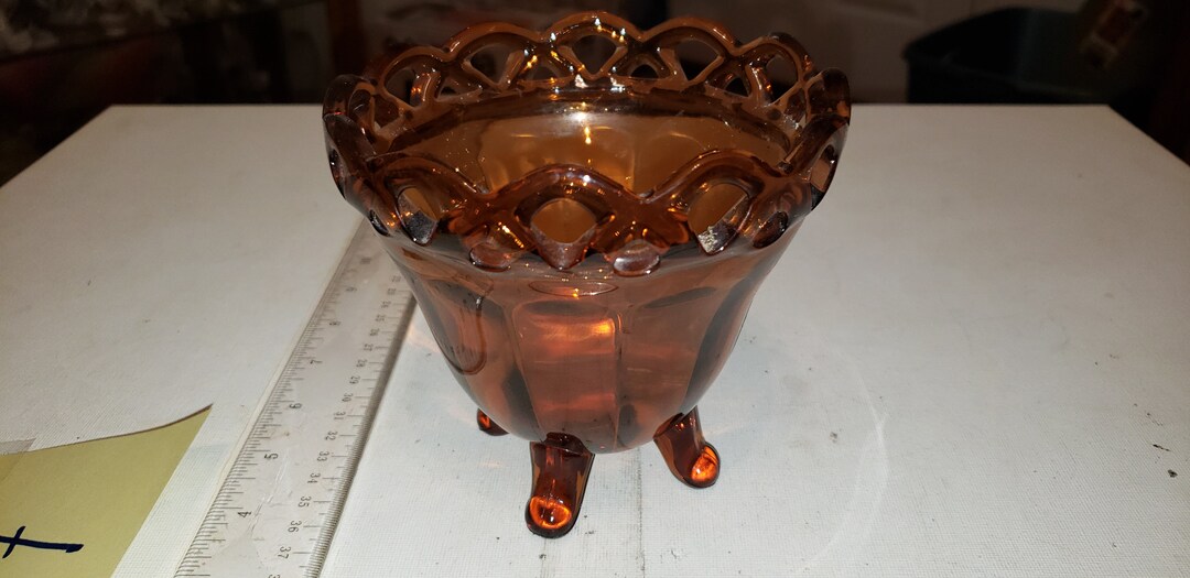 Vintage Amber Lace Edge Glass Footed Bowl Excellent Condition - Etsy