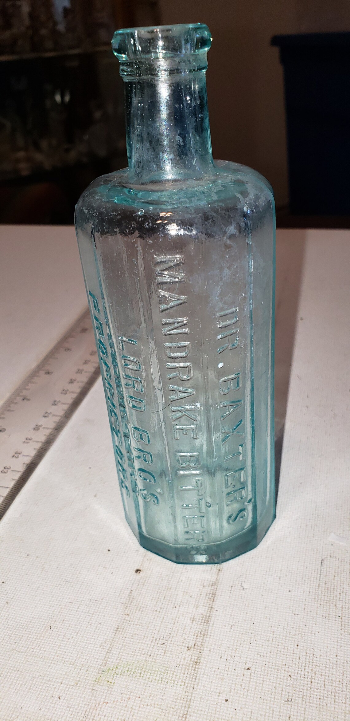 Antique Dr. Baxters Glass Bitters Bottle Blue Glass Excellent Condition ...