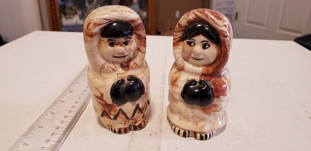 Vintage Large Sitka Clay Eskimo Salt and Pepper Shakers Excellent ...