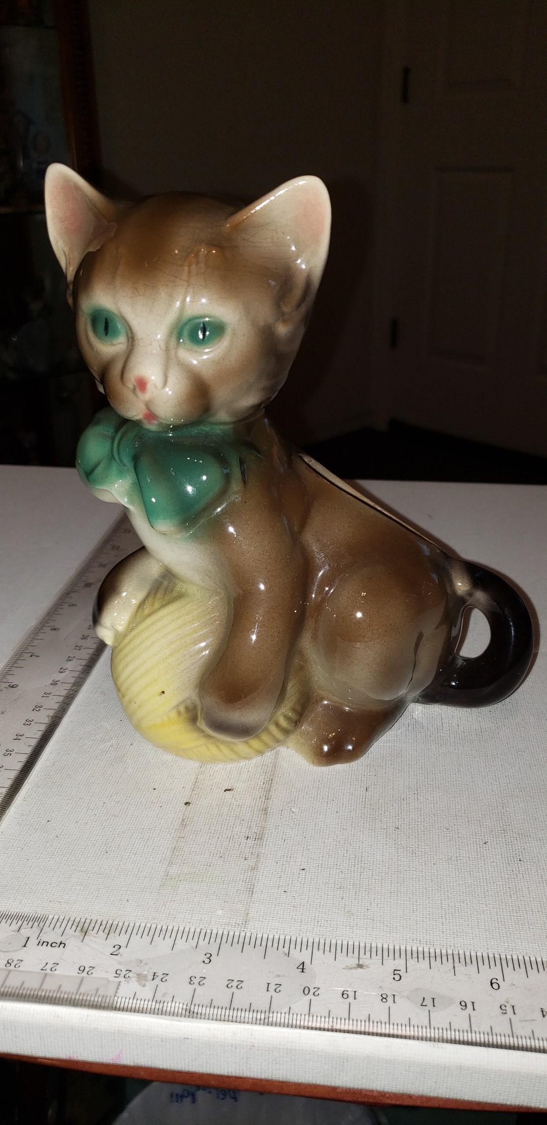 Vintage 1950 Cat With Yarn Planter Ceramic Excellent Condition - Etsy