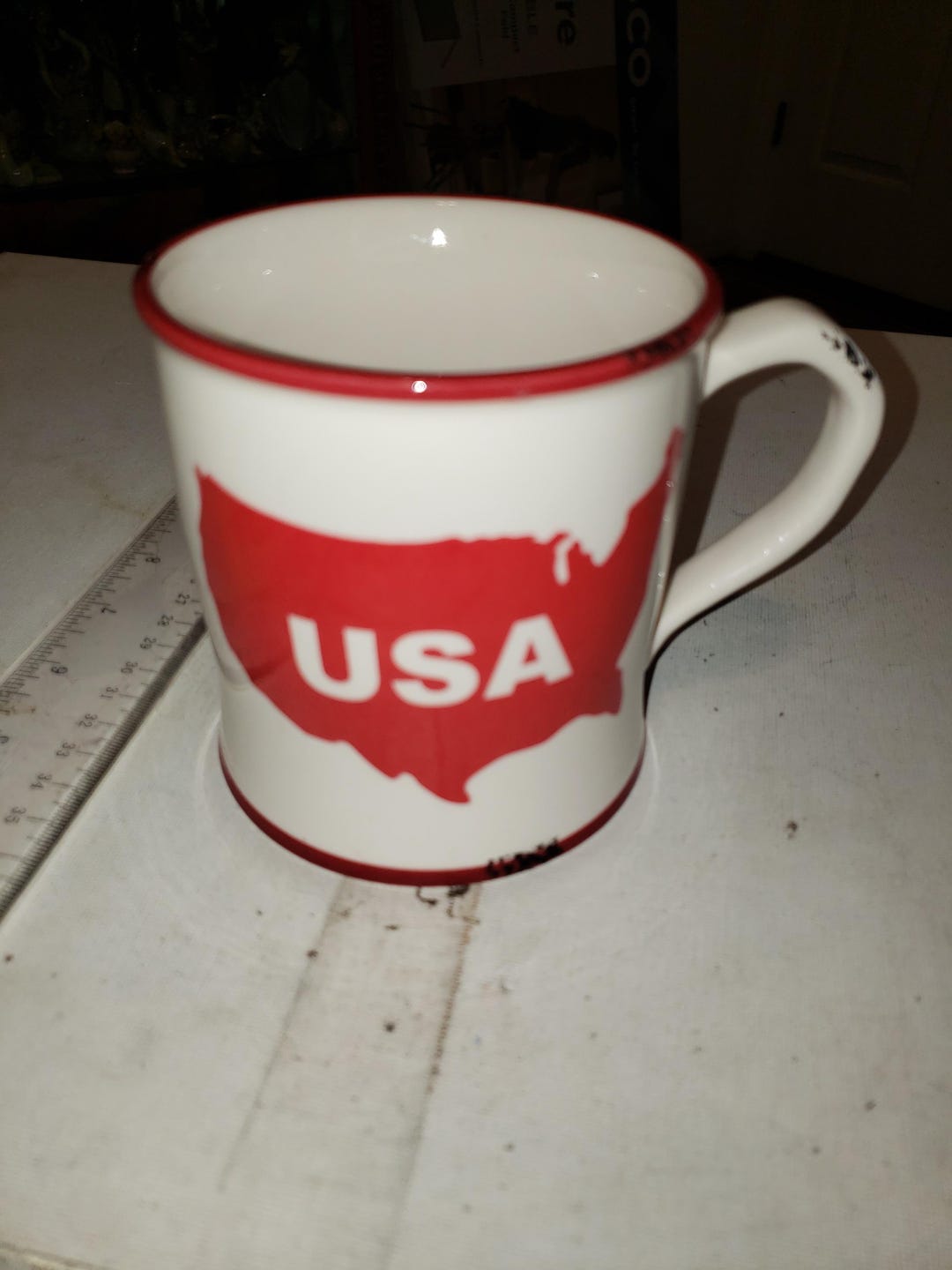 Magenta Coffee Mug With USA and Map on Front Marked Excellent Condition ...