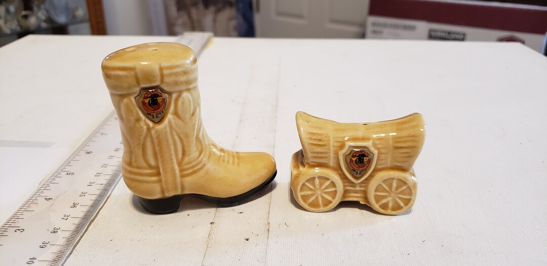 Ceramic Vintage Covered Wagon Cowboy Boot Salt and Pepper Shakers ...