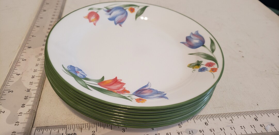 Set of 8 Corelle Corning Ware Salad Plates Fresh Cut Tulips Excellent ...