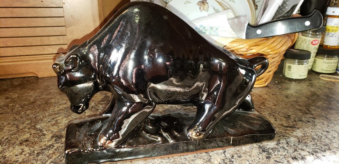 Vintage Black Ceramic Bull Japan Excellent Condition - Etsy