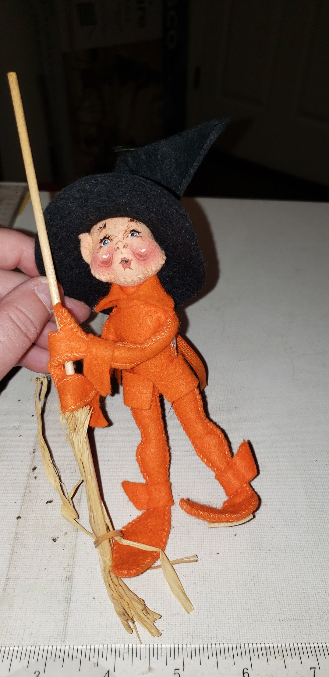 Anna Lee Orange Elf With Broom Good Condition Halloween Decor - Etsy