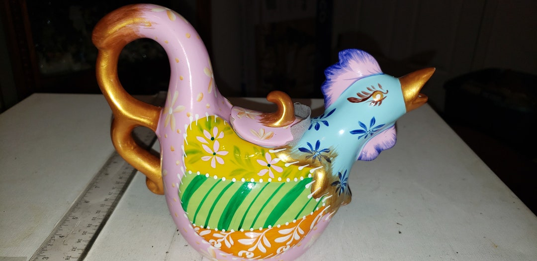 Ceramic Colorful Rooster Tea Pot Excellent Condition - Etsy